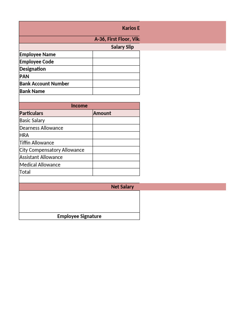 Salary Slip Excel Format 1 | PDF