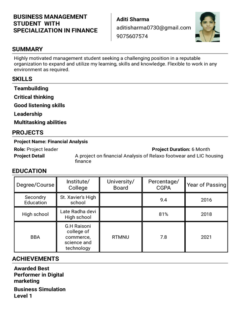 Resume - Aditi's Resume - Format1 | PDF