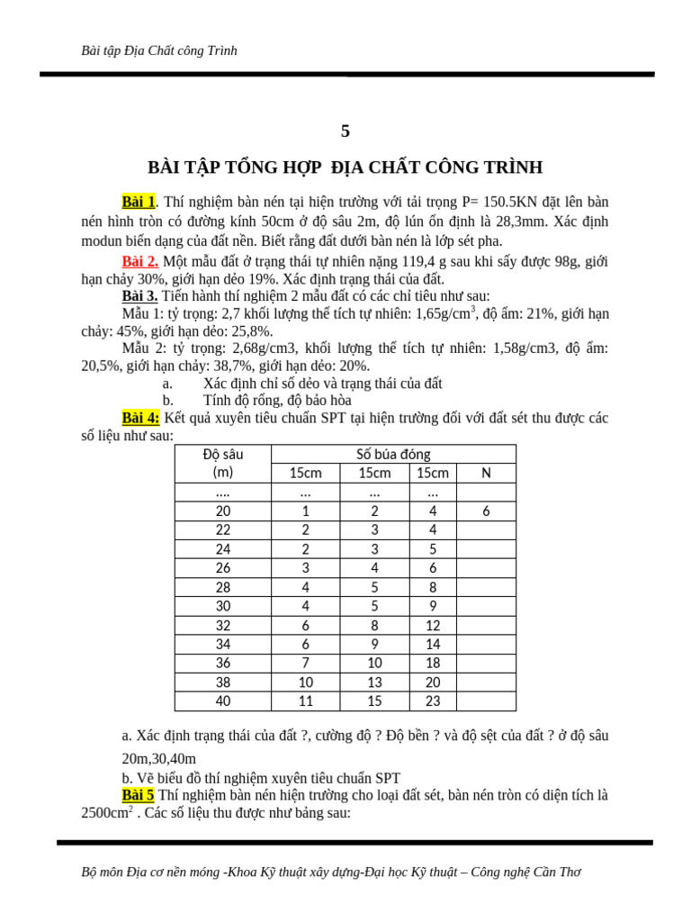 Bai Tap Dia Chat Cong Trinh Tong Hop | PDF