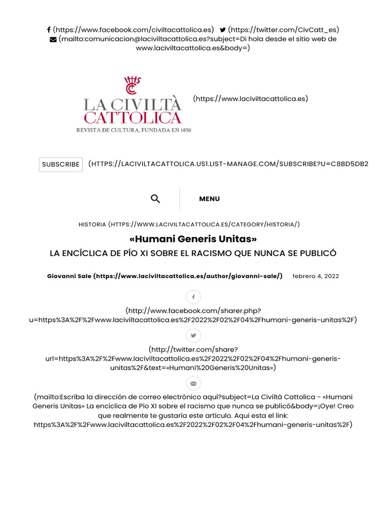 Humani Generis Unitas - La Civiltà Cattolica | PDF | Antisemitismo ...