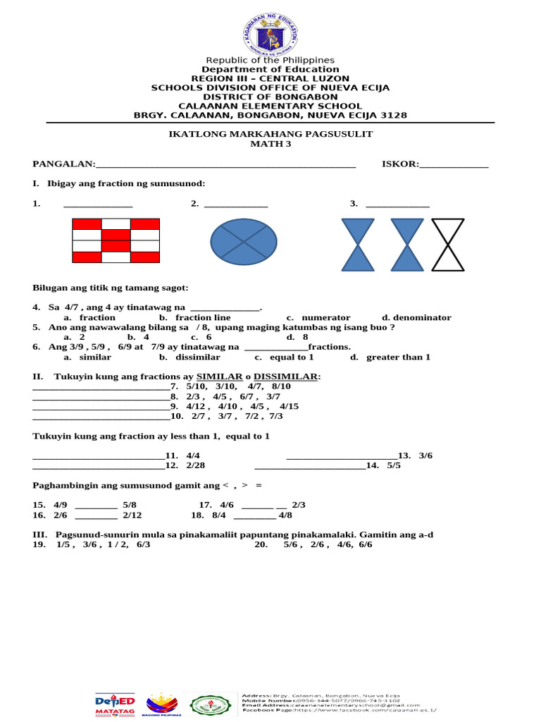 PT - Mathematics 3 - Q3 | PDF