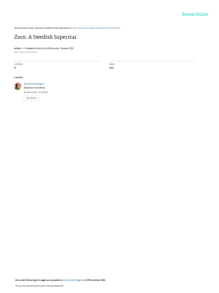 Zorn A Swedish Superstar | PDF | Paintings | John Singer Sargent