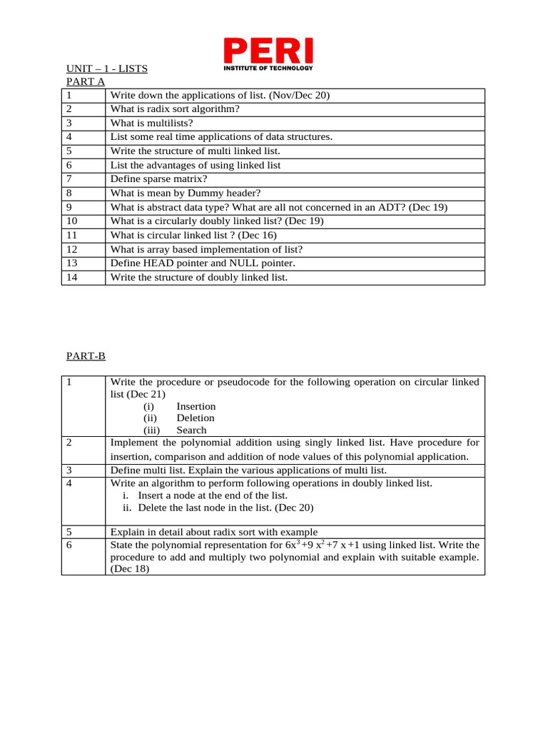 CS3301-DS Question Bank | PDF