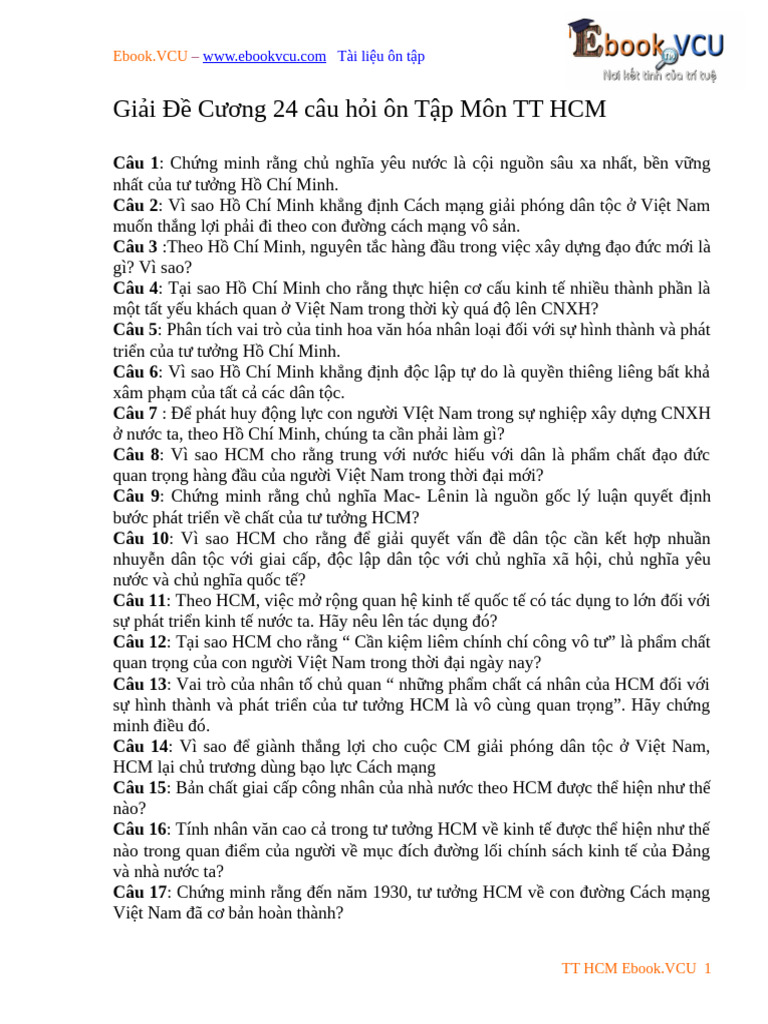(123doc) Huong Dan On Tap 24 Cau Tu Tuong Ho Chi Minh | PDF