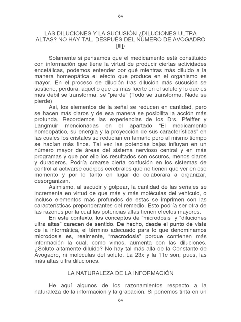 Homeopatía: Diluciones y Efectos | PDF | Homeopatía
