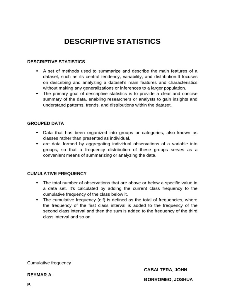 Descriptive Statistics Dox | PDF | Statistics | Probability Distribution