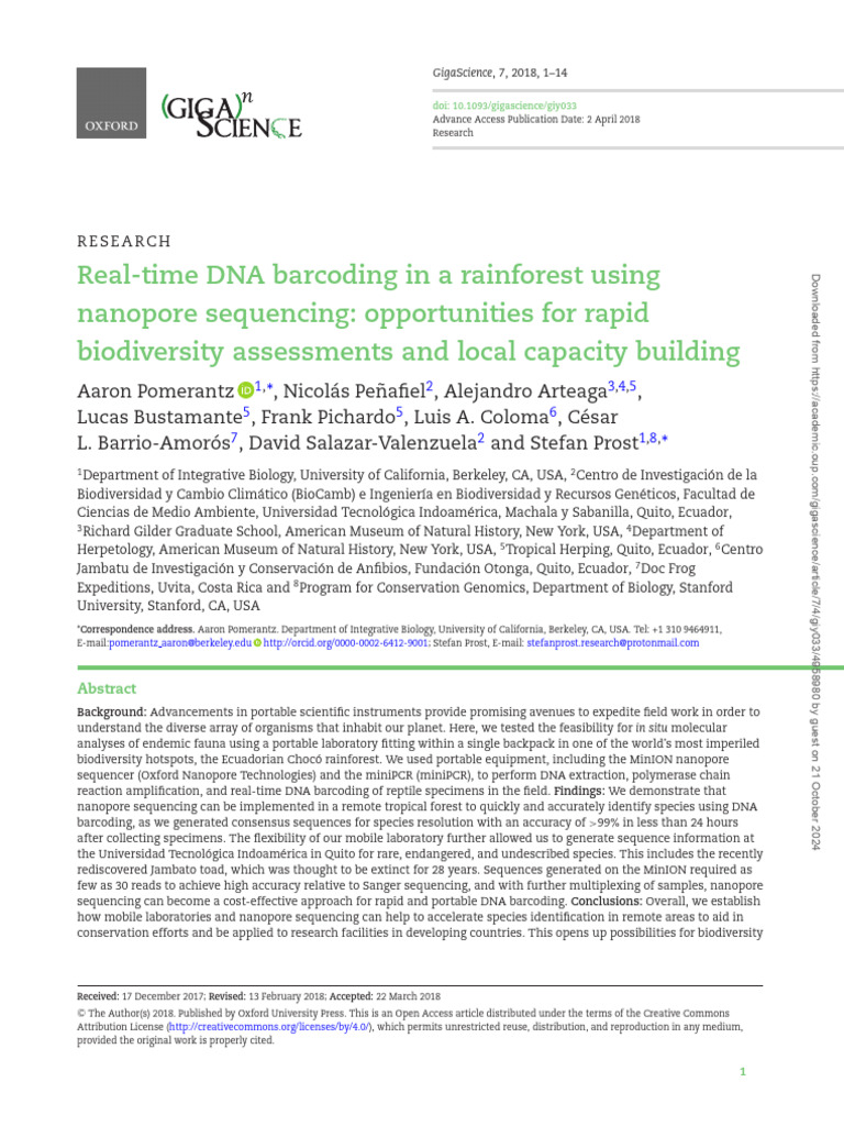 Real-time DNA barcoding in a rainforest using ONT opportunities for ...