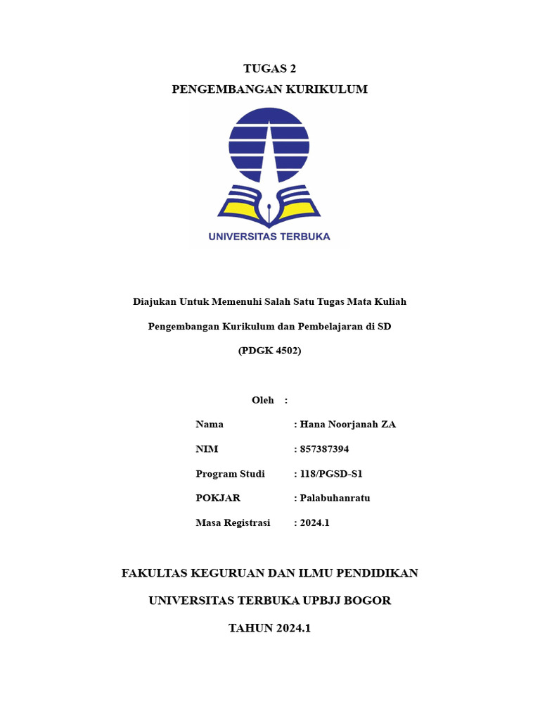 Tugas 2, Pengembangan Kurikulum. Hana Noorjanah, ZA. | PDF
