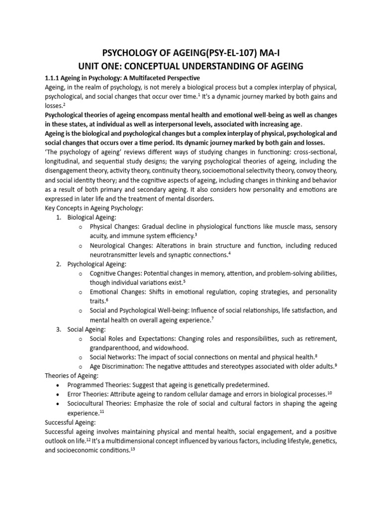 Ageing in Psychology NOTES | PDF | Senescence | Ageing