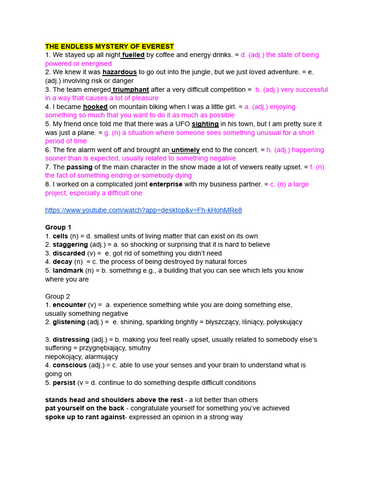 THE ENDLESS MYSTERY OF EVEREST - Notes | PDF