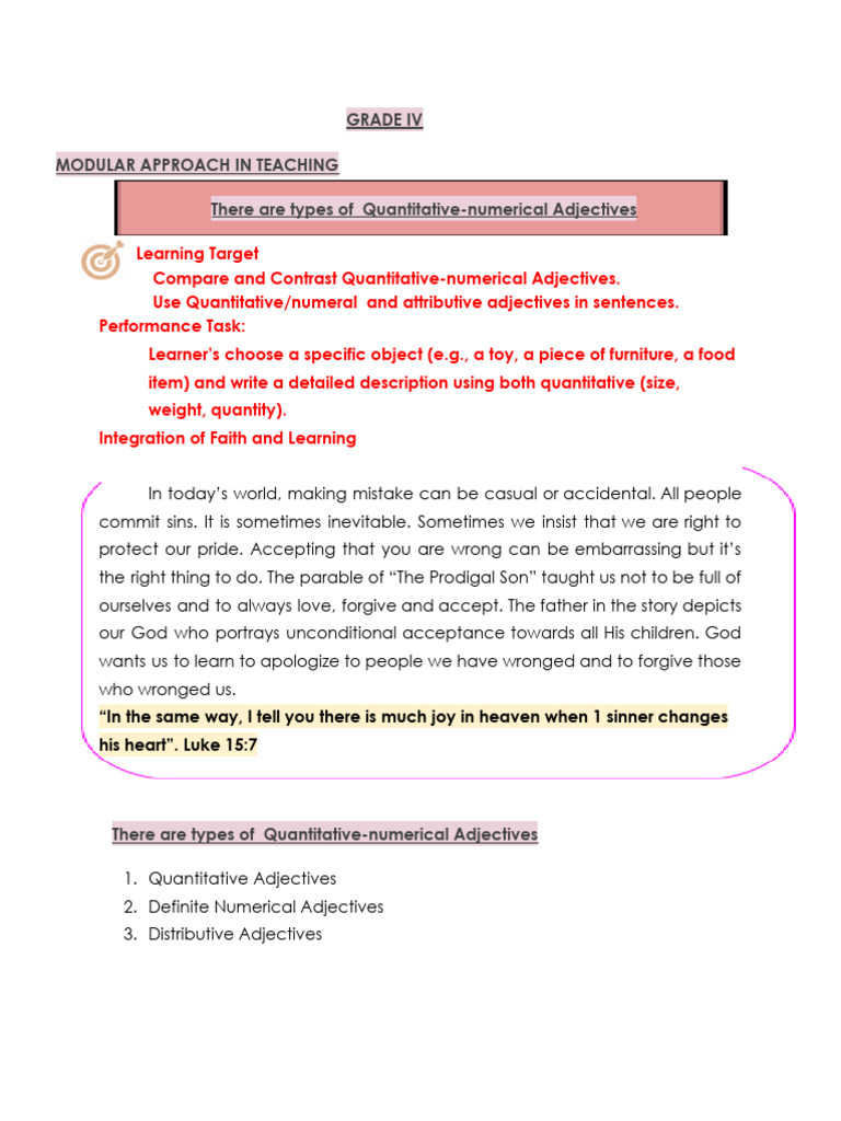 ENGLISH GRADE 4 modular (1) | PDF | Adjective | Quantity