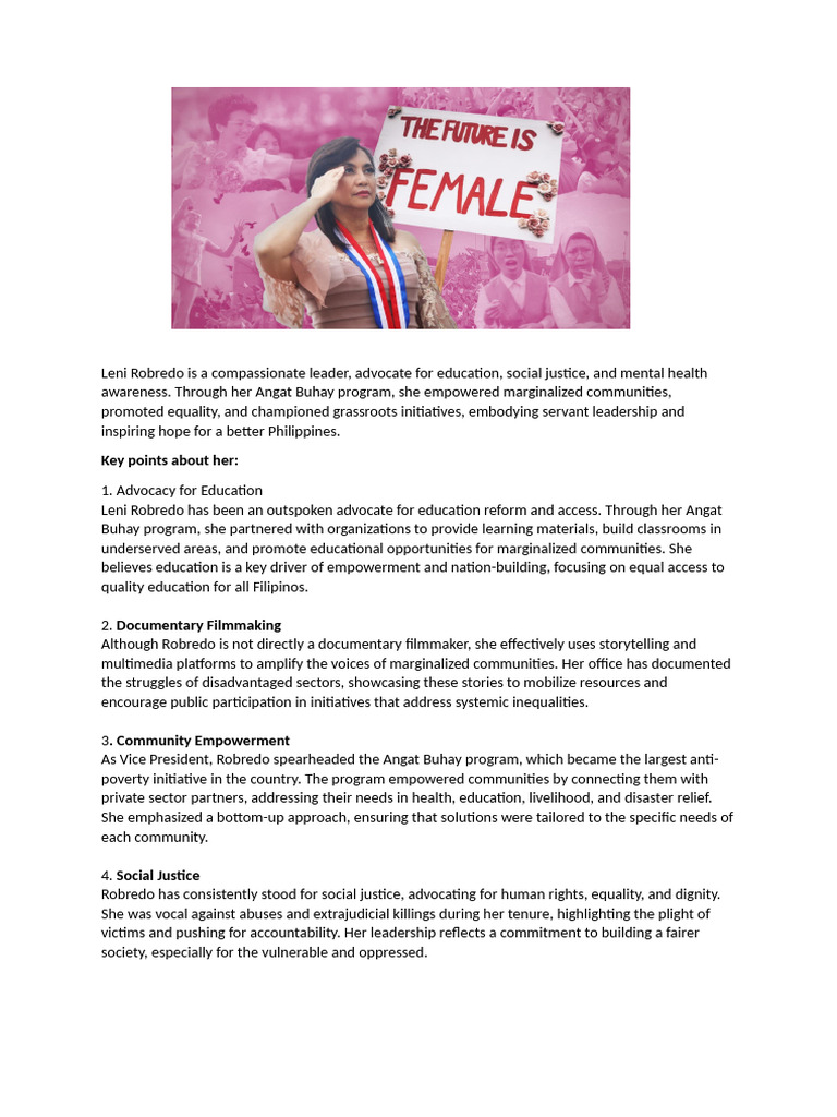 Leni Robredo: Champion of Empowerment | PDF | Social Exclusion ...