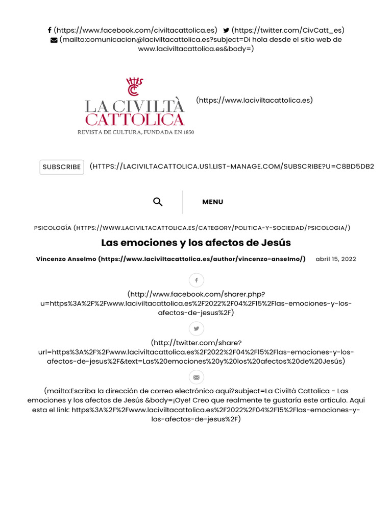 Las Emociones Y Los Afectos De Jesús La Civiltà Cattolica Pdf