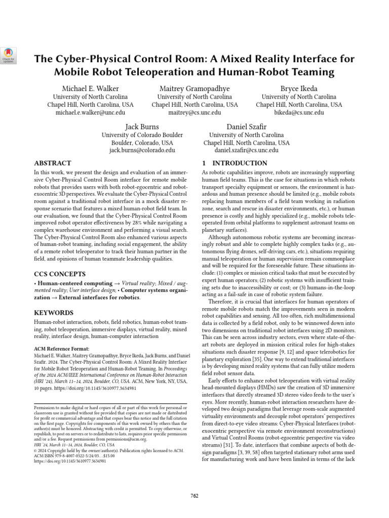 The Cyber-Physical Control Room- A Mixed Reality Interface for Mobile Robot Teleoperation and ...