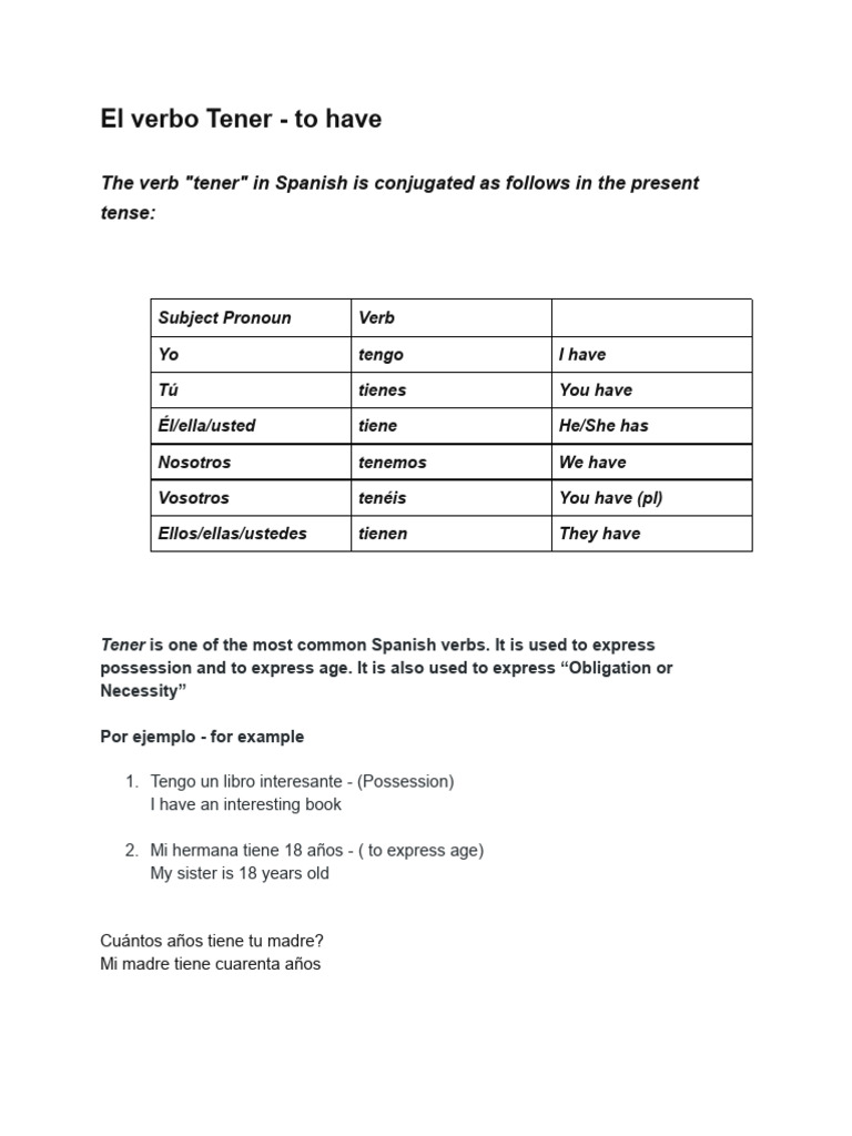 El verbo tener | PDF