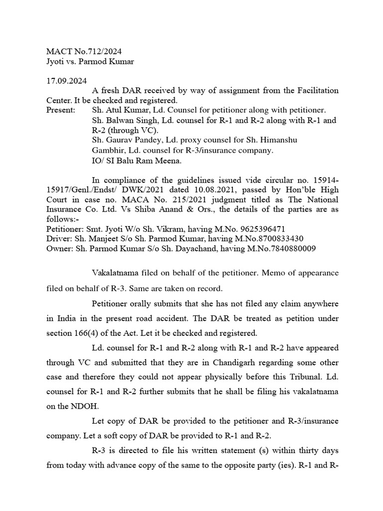 MACT Case: Jyoti vs. Parmod Kumar | PDF | Banks | Personal Finance