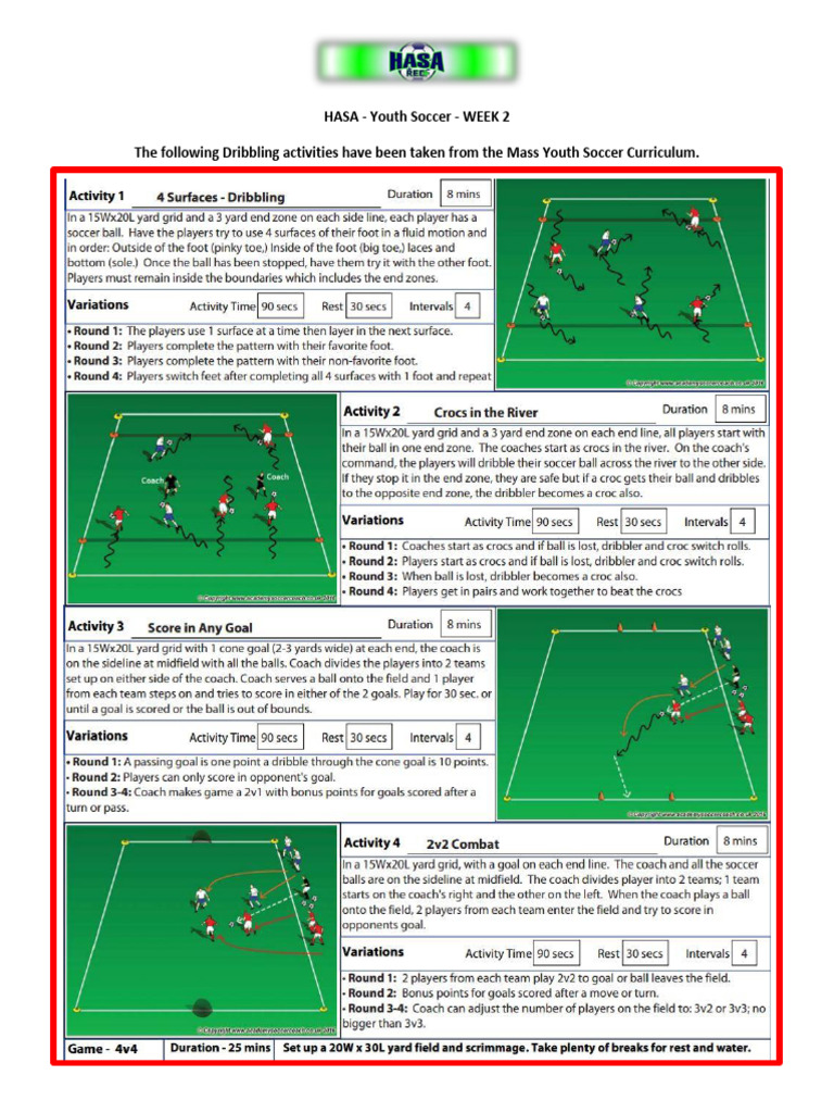 HASA Week 2 Session U10-U12 Dribbling Games | PDF