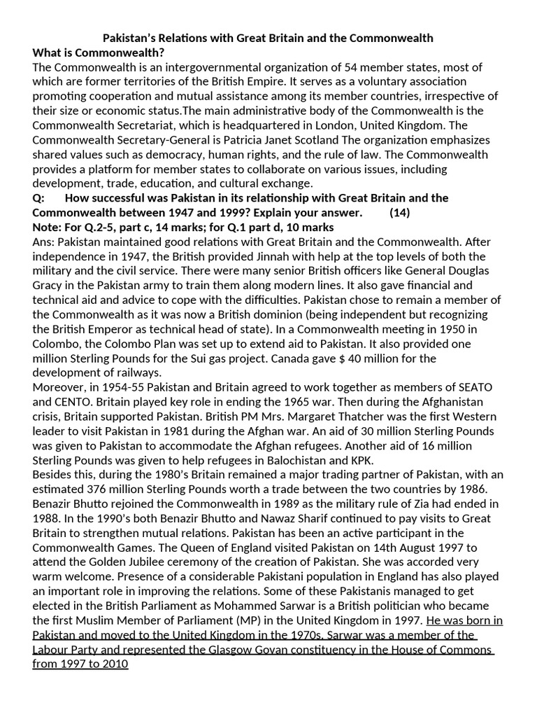 Pakistan's Commonwealth Relations 1947-1999 | PDF | Pakistan | Zulfikar ...