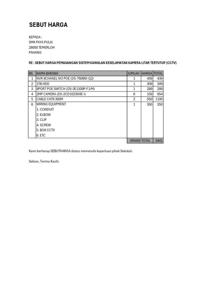 Sebut Harga Cctv Smkpp Hikvision | PDF
