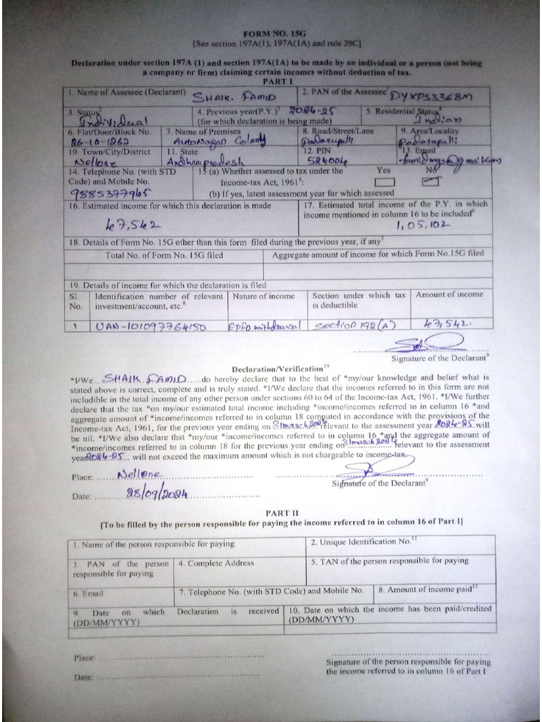 Form 15G | PDF