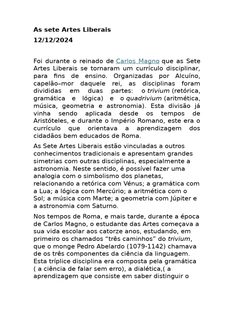 As Sete Artes Liberais Pdf Educação Em Artes Liberais