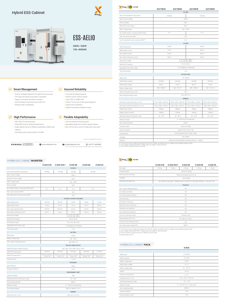 Solax Ess Aelio Datasheet en | PDF | Physical Quantities | Electronic Engineering