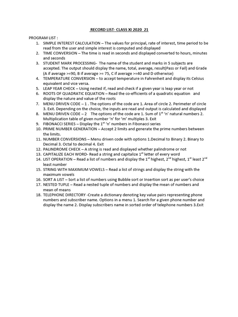 Class Xi Record Codes | PDF | Numbers | Prime Number