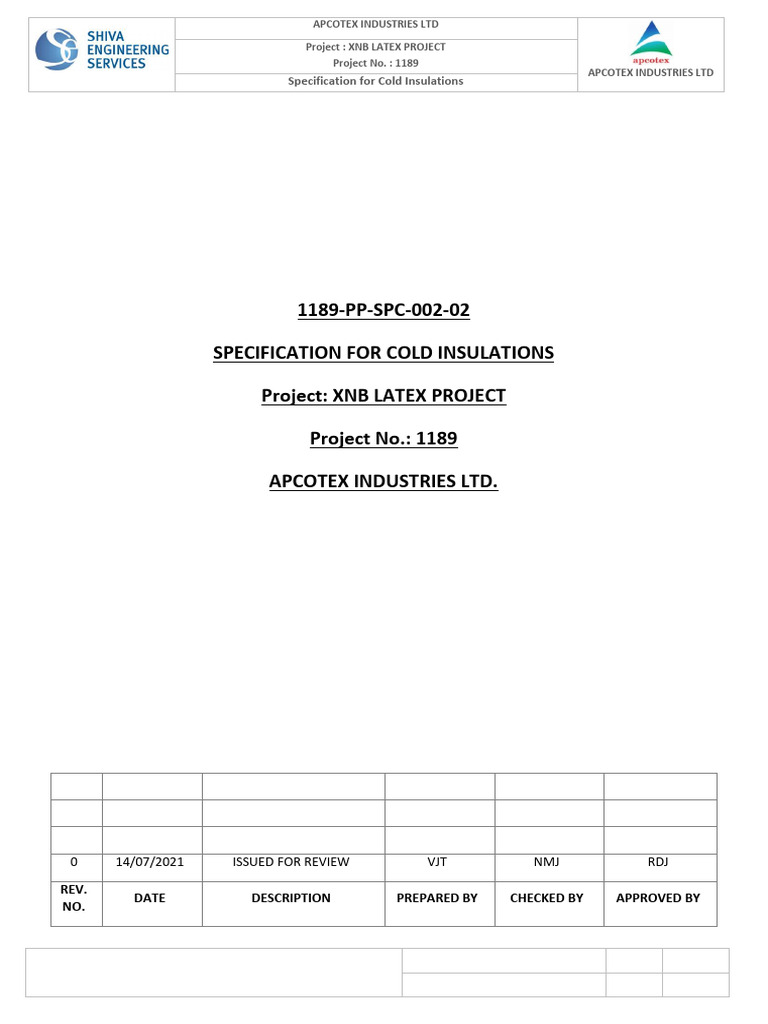 1189-PP-SPC-002-02_R0 | PDF | Thermal Insulation | Pipe (Fluid Conveyance)