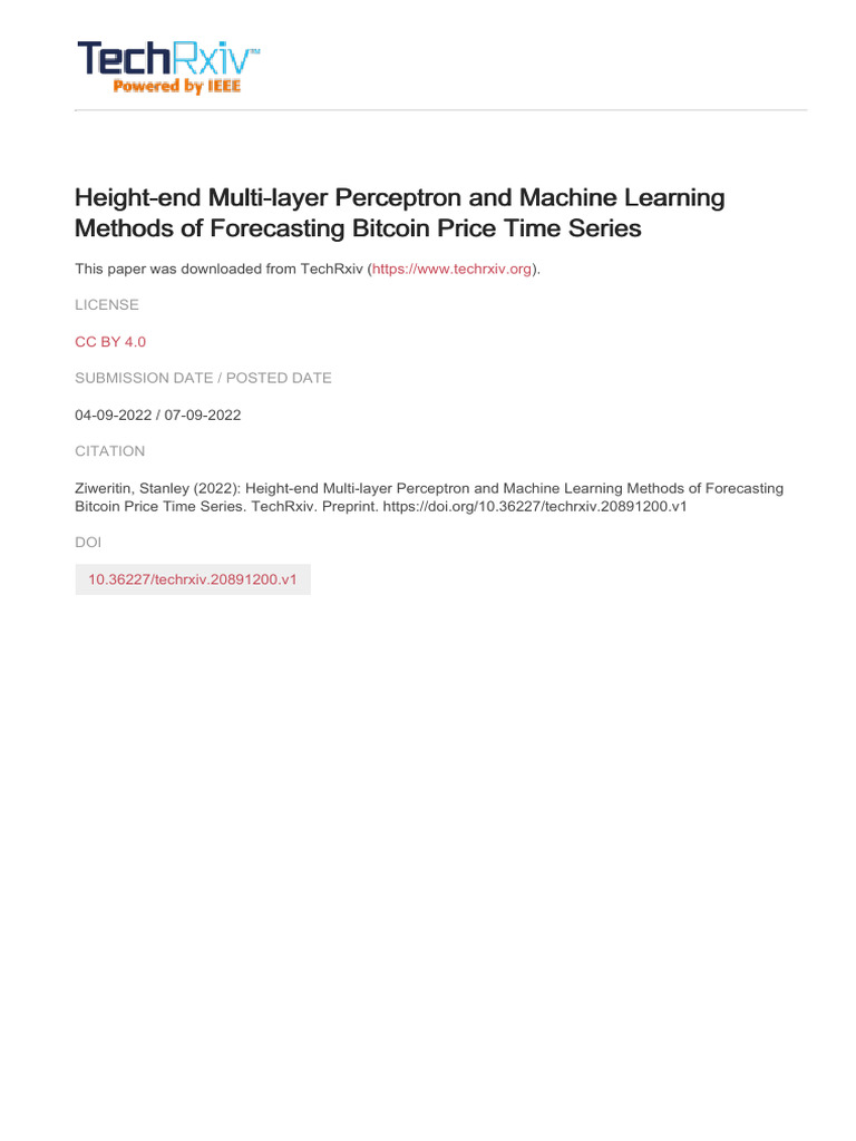 Bitcoin Price Prediction with MLP | PDF | Support Vector Machine ...