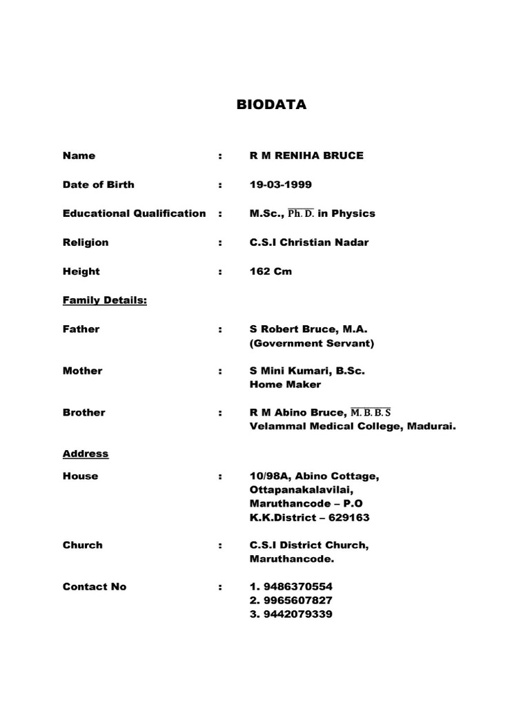Bio Data Reniha Pdf
