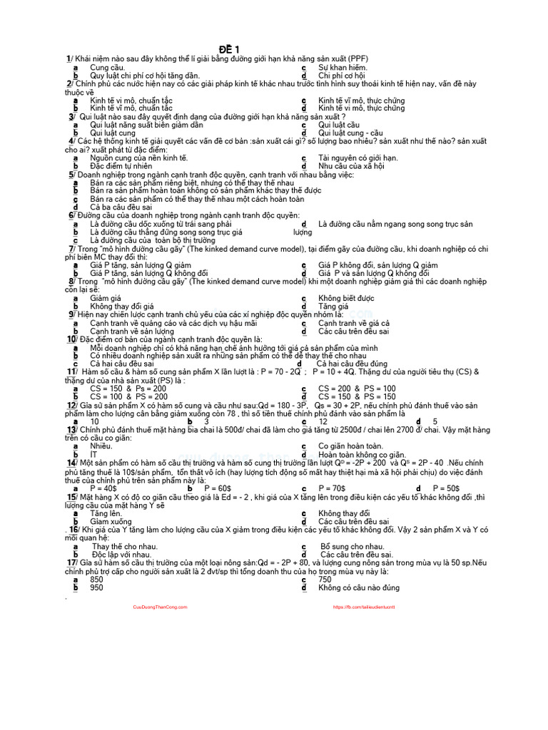 (KTVM) Kinh Te Vi Mo Cauhoivimo (Cuuduongthancong | PDF