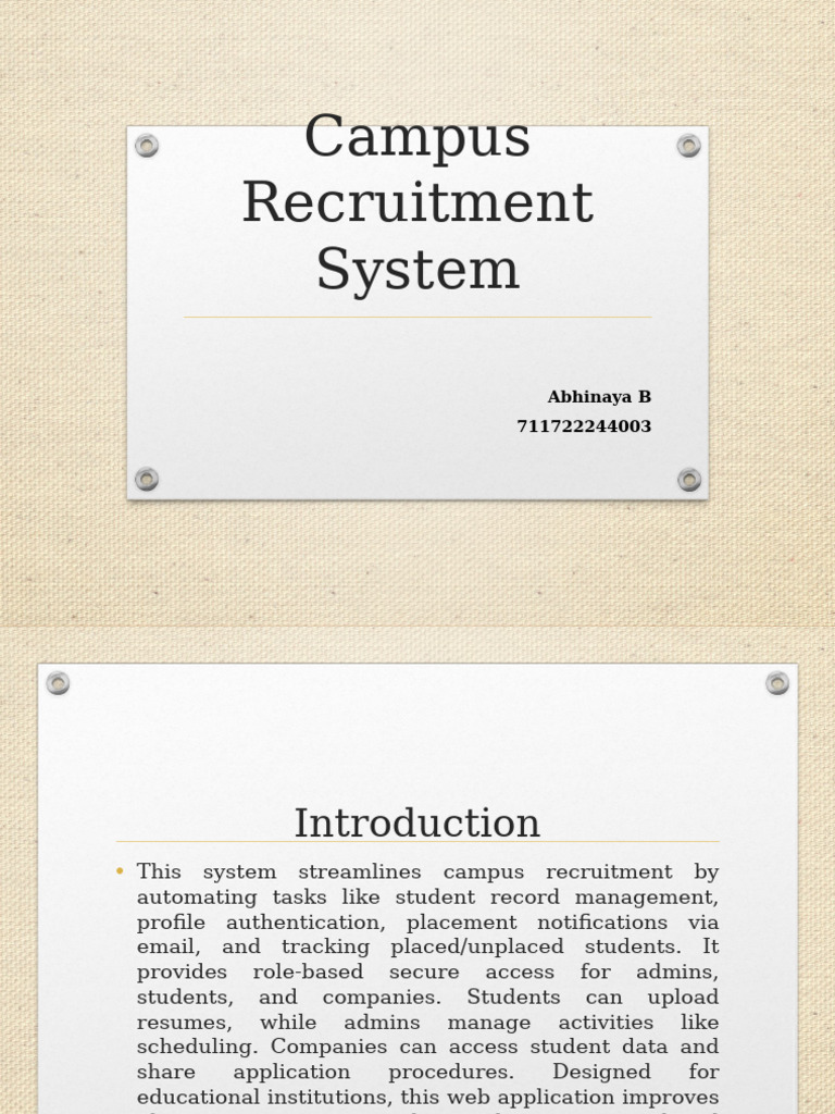 Campus Recruitment System Presentation | PDF | Usability | Cyberspace