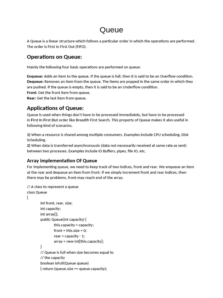 Queue | PDF | Queue (Abstract Data Type) | Computing Queue | PDF | Queue (Abstract Data Type) | Computing
