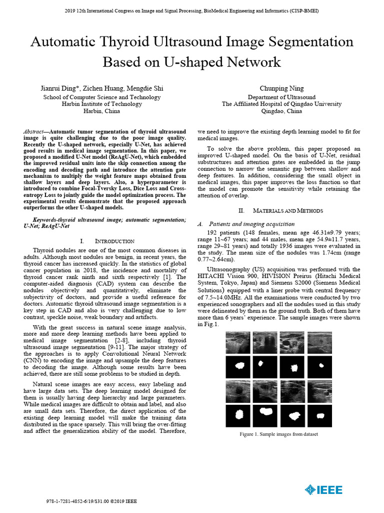 Automatic Thyroid Ultrasound Image Segmentation Based On U-Shaped Network | PDF | Image ...