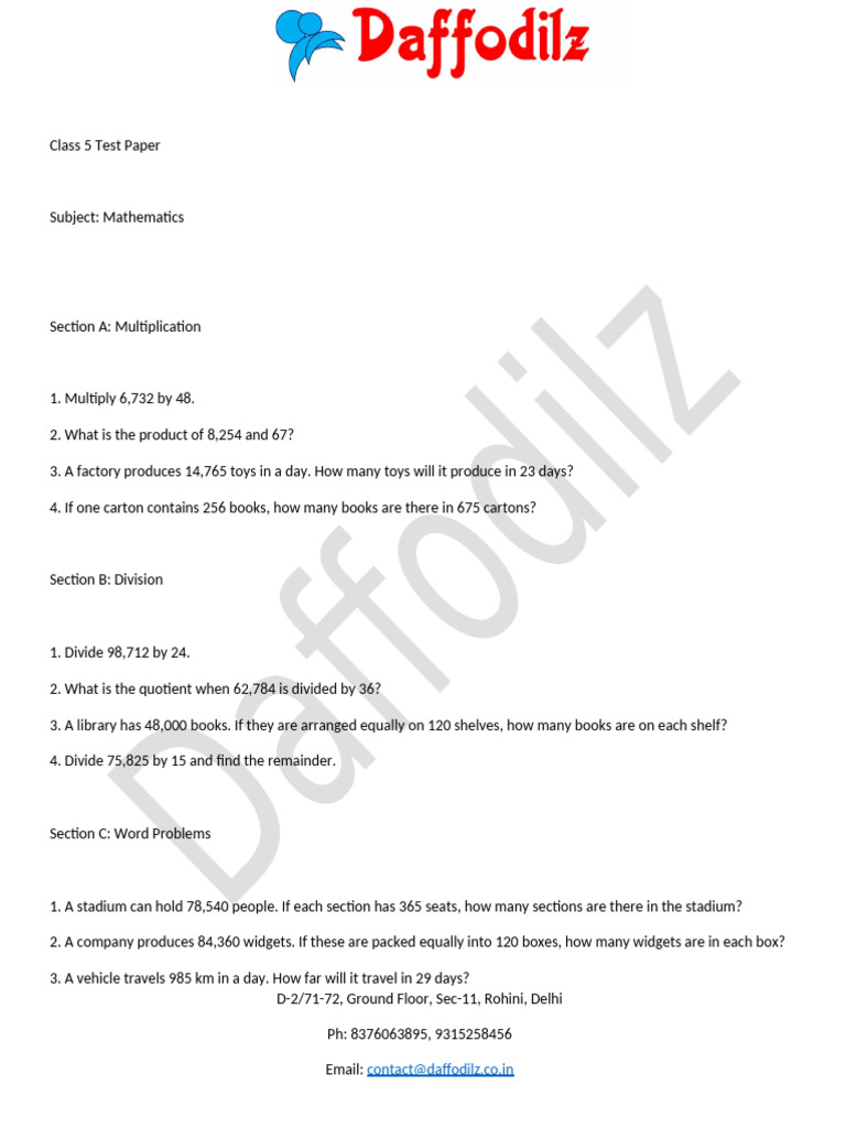 Multiplication and Division Class 5 | PDF