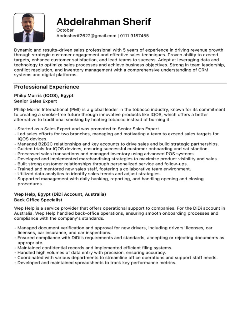 Cv 2025 | PDF | Sales | Customer Relationship Management