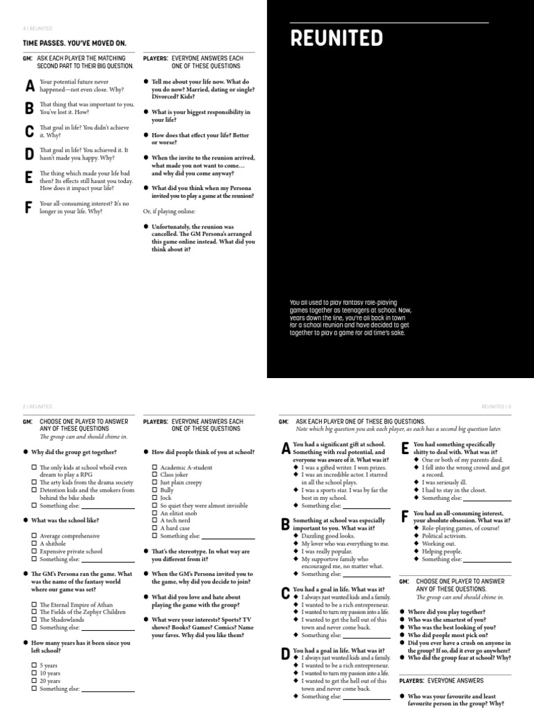 (DIE RPG) (EN) - Sheets - Setup Sheets - Reunited (OEF, 2022-10-21) | PDF