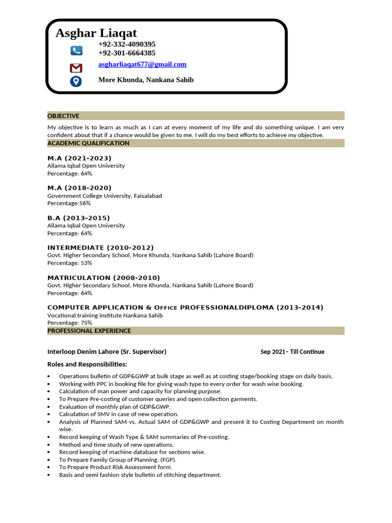 Asghar Liaqaaat Cv | PDF