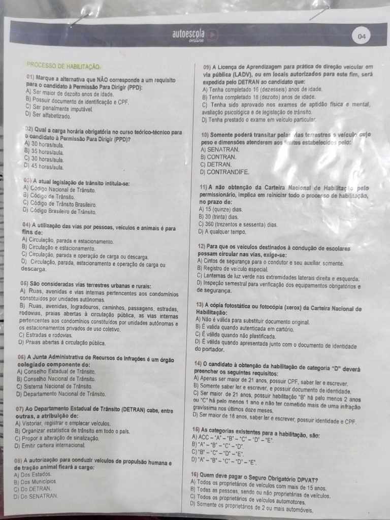 Simulado Prova Teórica Detran | PDF