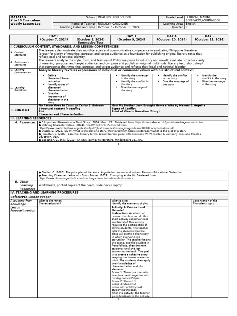 MATATAG-LP-Q2 Week 2 Continuation | PDF | Human Communication | Cognition