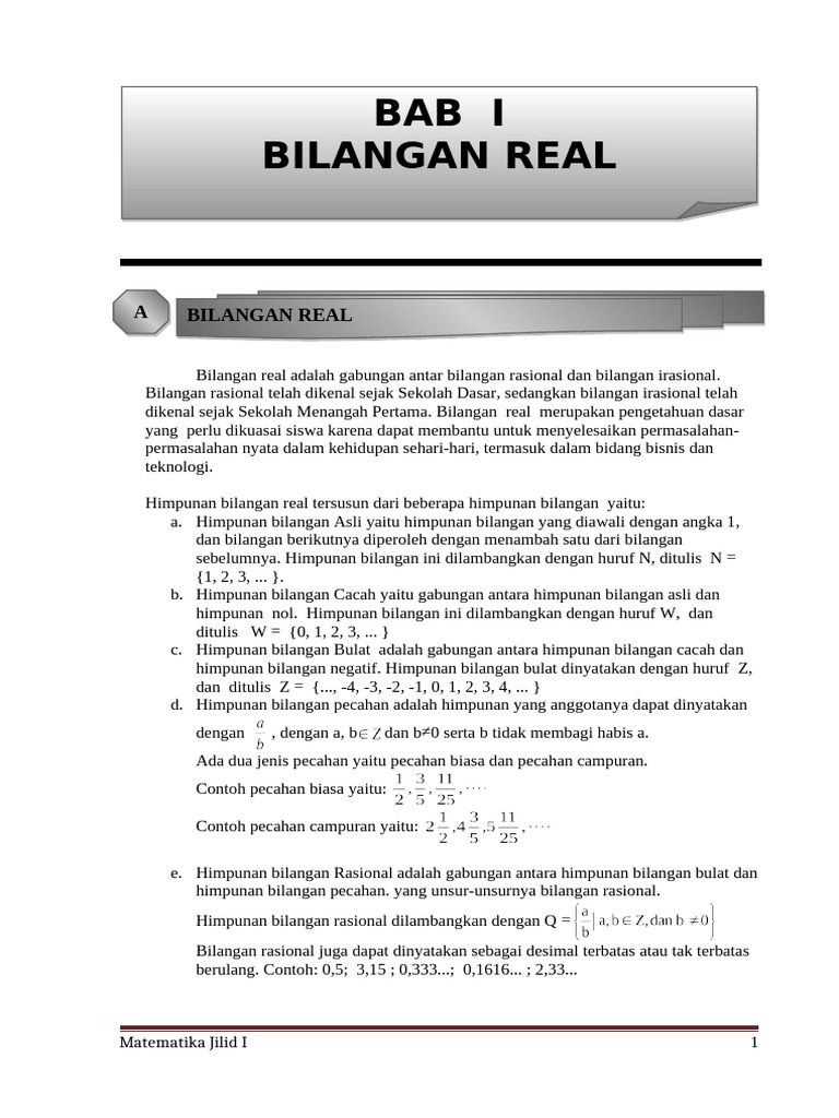 Pengantar Bilangan Real dan Jenisnya | PDF