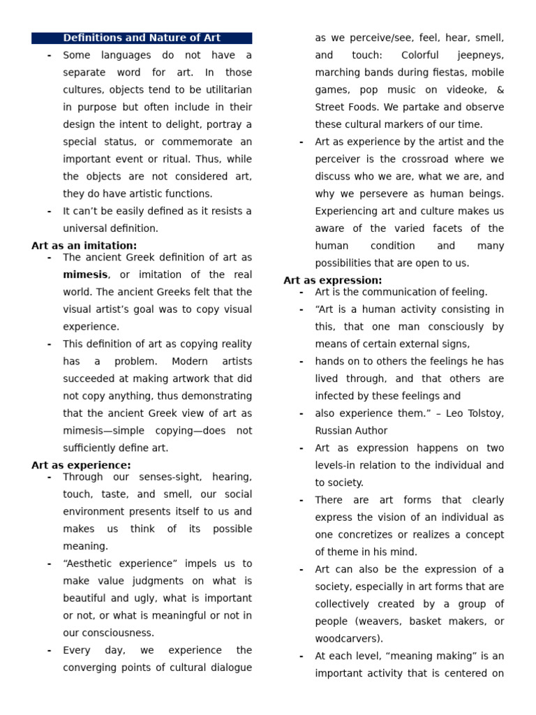 ArtApp Reviewer NatureofArt | PDF | Experience | Liberal Arts Education