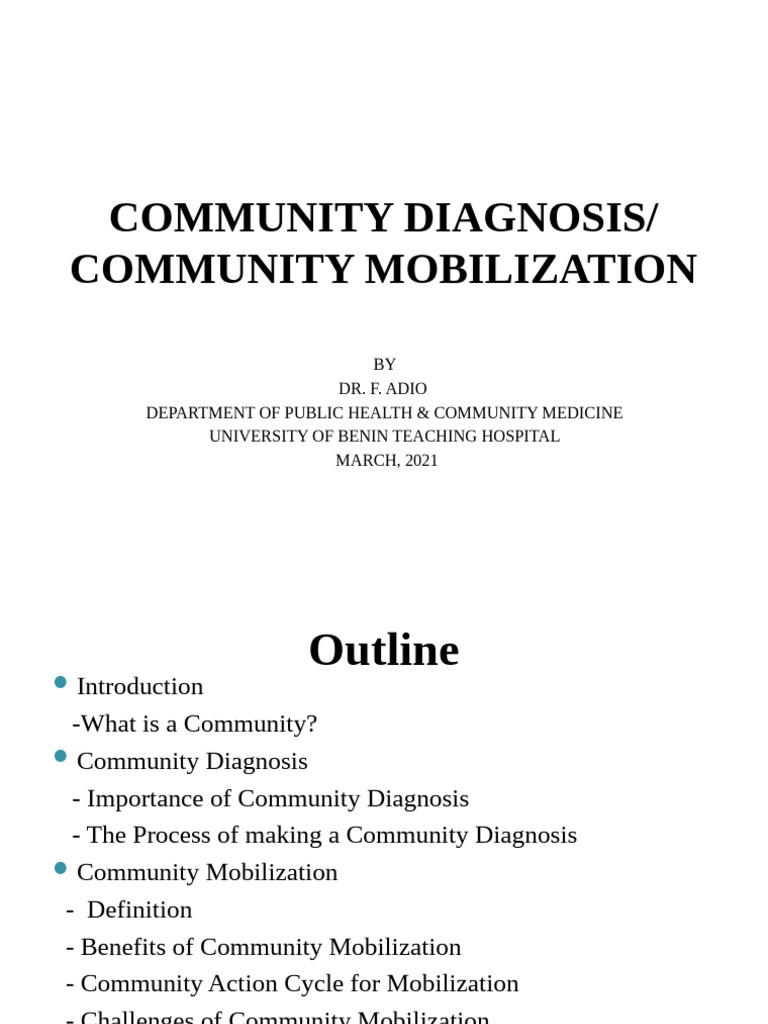 Community Diagnosis and Mobilization Guide | PDF | Community | Evaluation