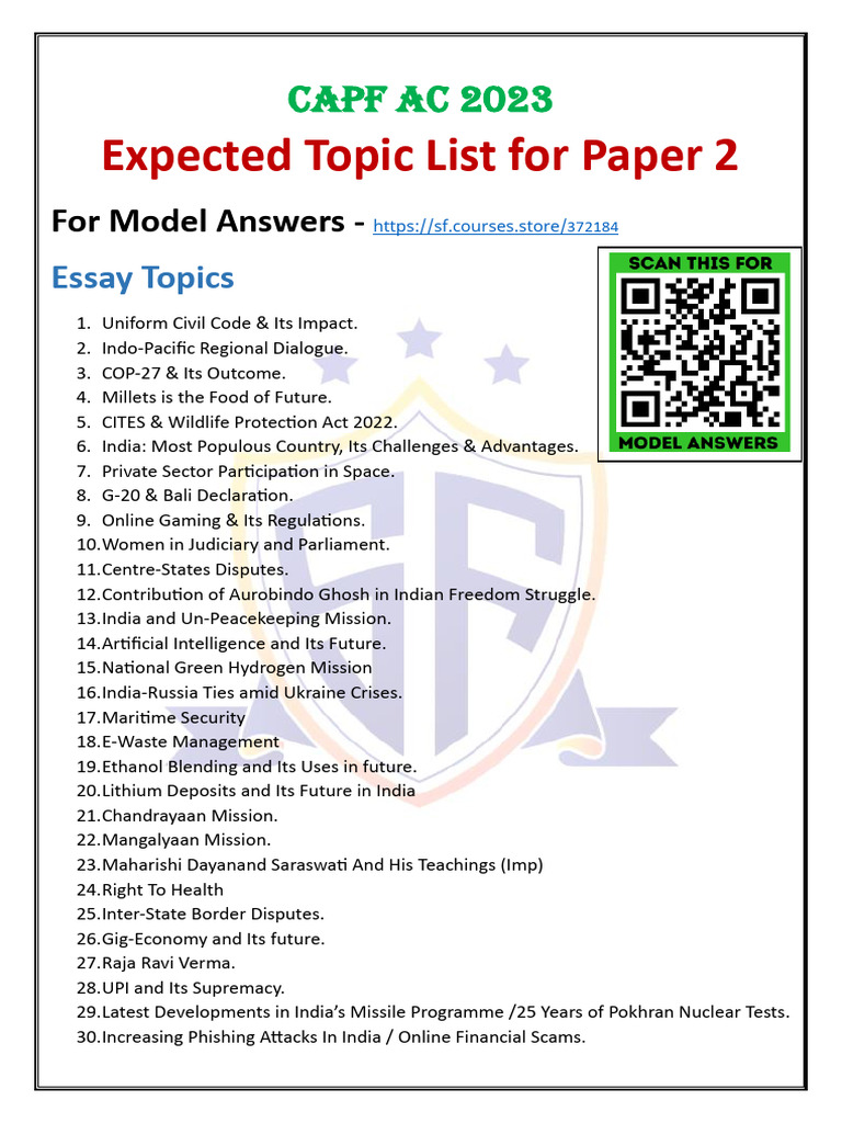 Paper 2 Topic List CAPF AC Final | PDF
