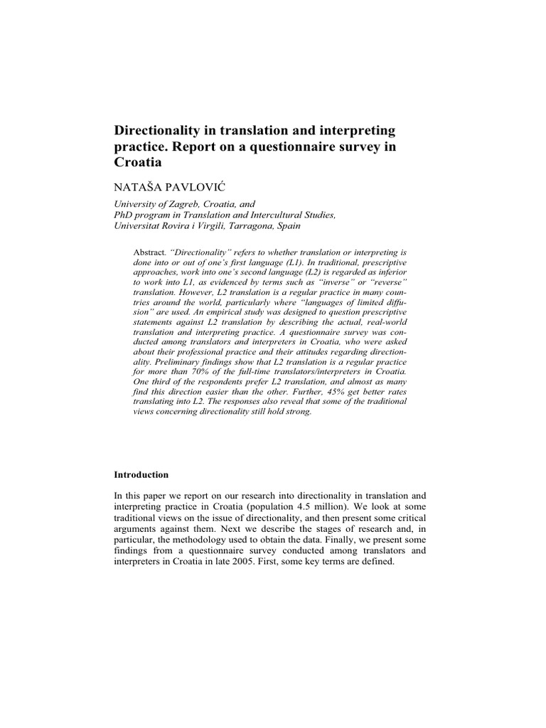 NATAŠA PAVLOVIĆ Directionality | PDF | Survey Methodology | Second Language