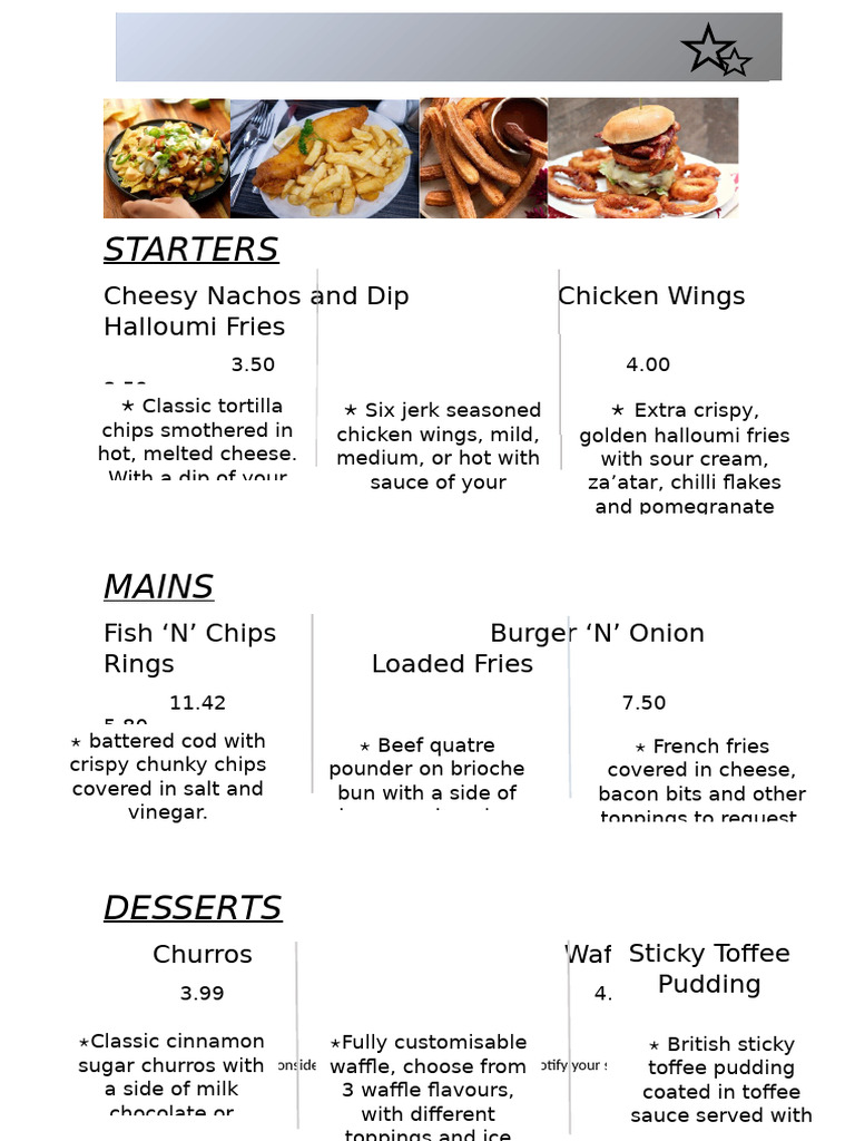 Street Corner Menu: Starters to Desserts | PDF