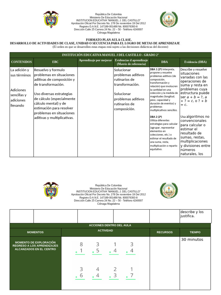 Mat 2° (2) La Adición y Sus Terminos, Adiciones Sin Reagrupar y Desagrupando | PDF | Matemáticas