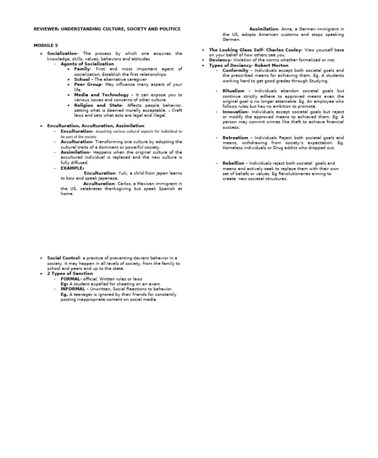 MODULE-5-REVIEWER (1) | PDF | Socialization | Deviance (Sociology)