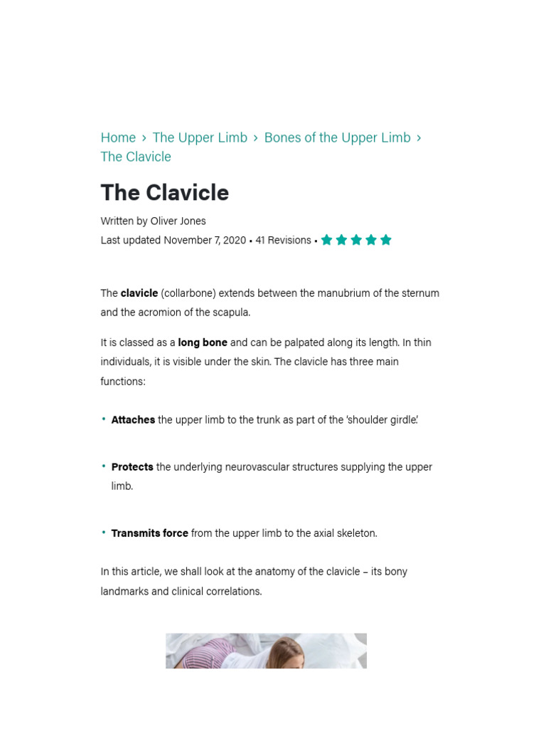 The Clavicle - Functions - Landmarks - Fractures - TeachMeAnatomy | PDF ...