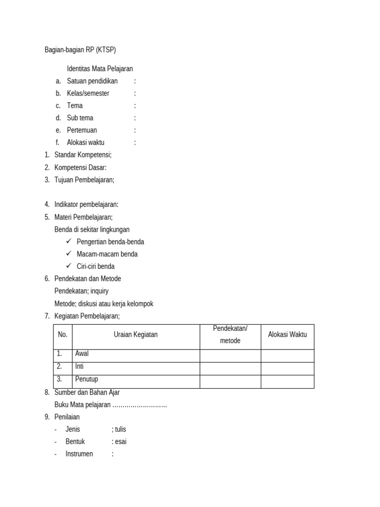Sistematika RPP (KTSP) | PDF